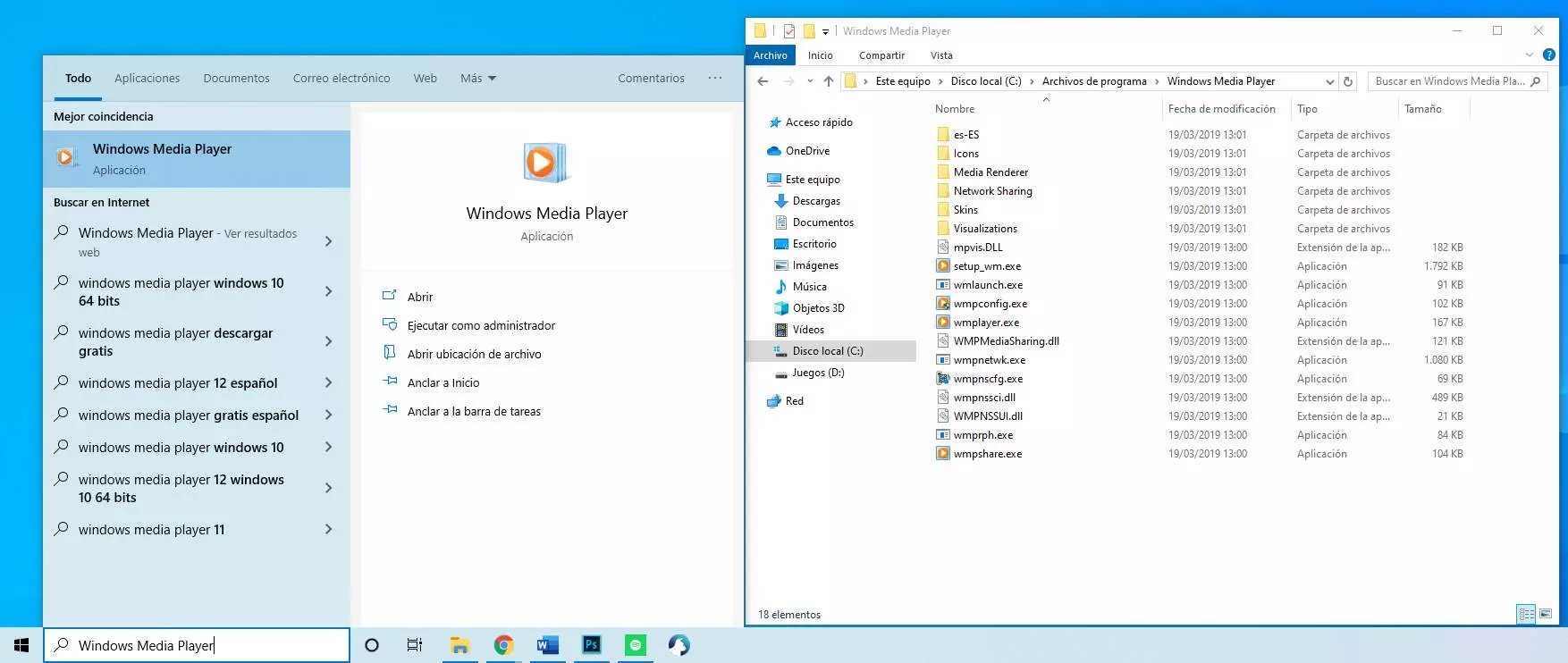 Windows Media Player ໃນ Windows 10