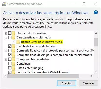 Instalatu Windows Media Player Windows 10