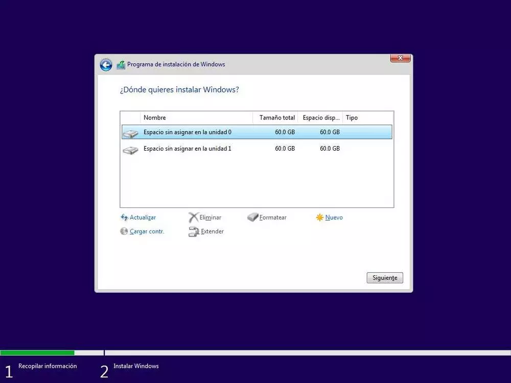 Partitioner installerer Windows 10