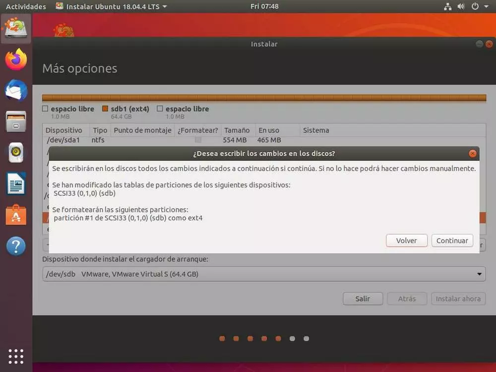 Bekræft partitioner for at installere Ubuntu