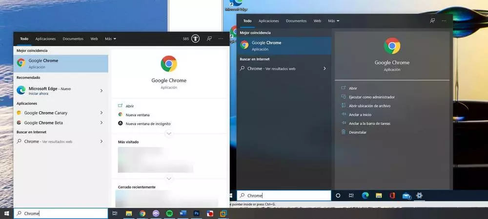Difference search engine dark mode Windows 10 20H1 vs 21H1