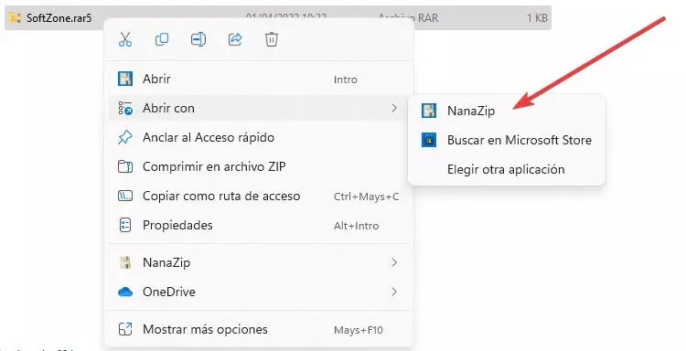 NanaZip खुला RAR Windows 11