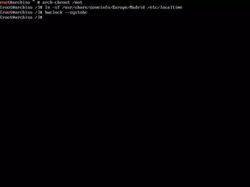 chroot ва минтақаи вақт Arch Linux