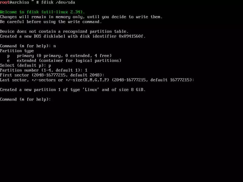 បង្កើតភាគថាស fdisk Arch Linux