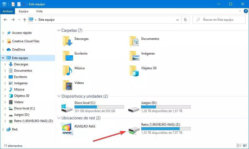 Челтәр саклагычын Windows 10 - иконка белән тоташтырылган диск