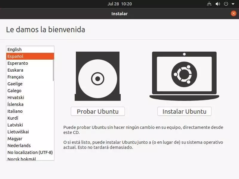 Instalu Ubuntu - Ŝarĝu Live