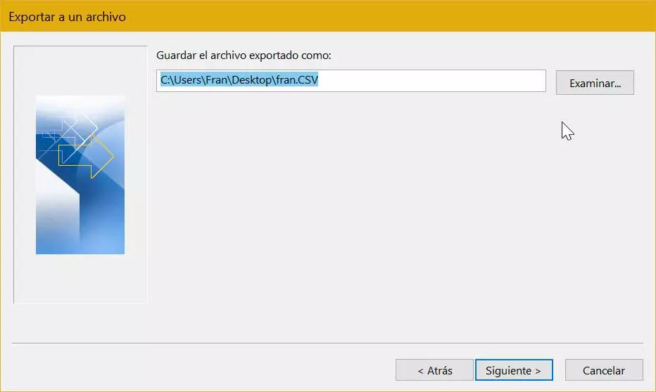 Outlook csv файлын экспорттоо