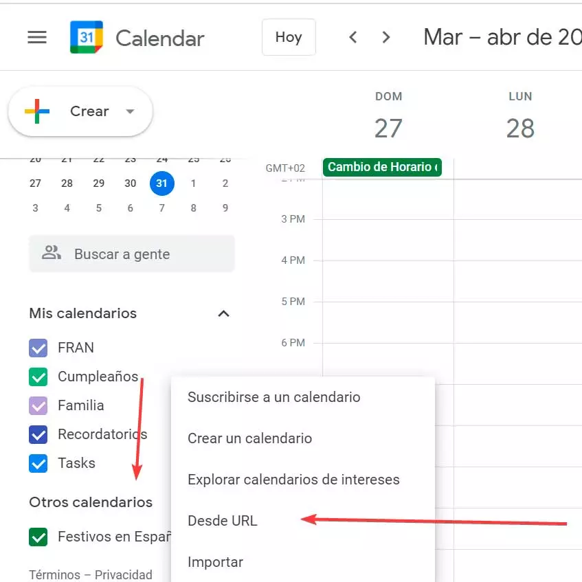 Google URL'ден календарды кошот