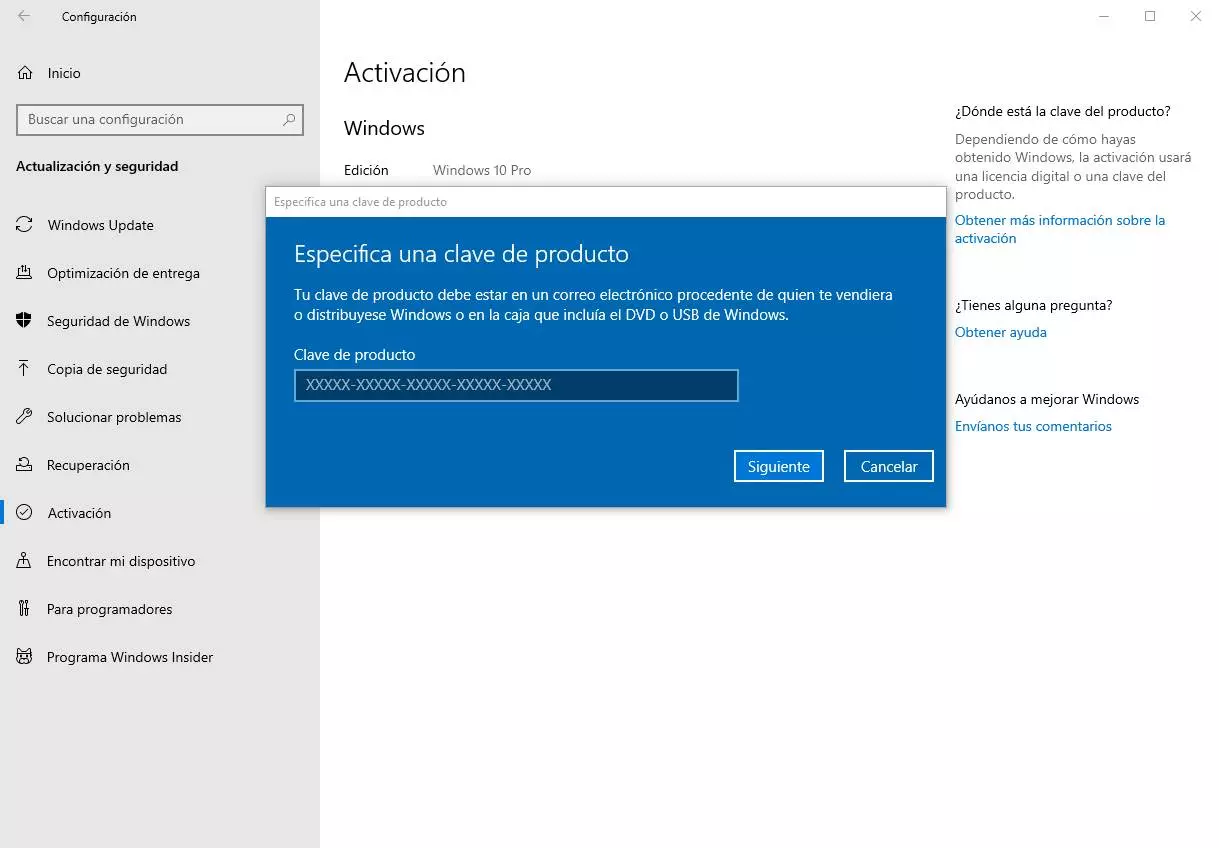 Aktivera Windows 10 från Inställningar