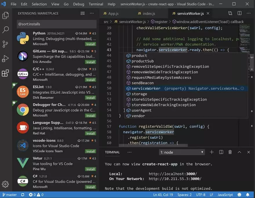 Visual Studio Code -käyttöliittymä