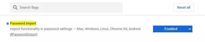 Chrome フラグはパスワードをインポートします