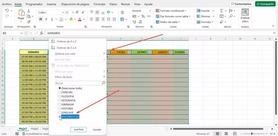 excel filtrovat podle