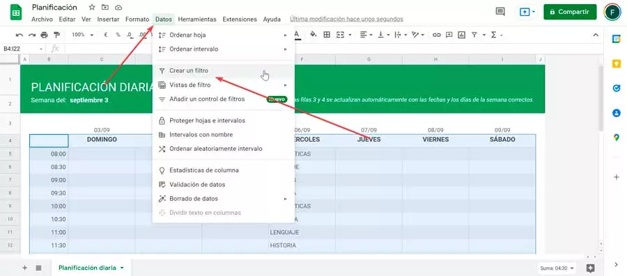 Google Sheets ஒரு வடிப்பானை உருவாக்குகிறது