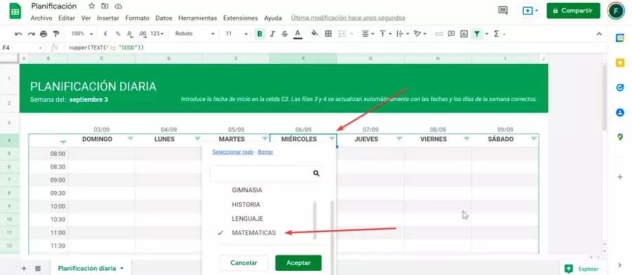 Sivana ny angona latabatra ao amin'ny Google Sheets