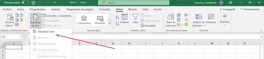 Excel atnaujinti viską