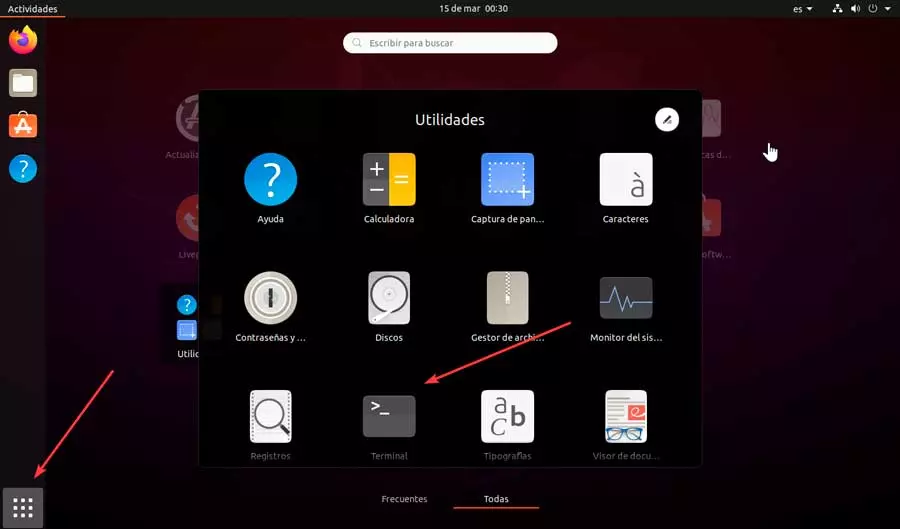 Ubuntu seleccionar la Terminal
