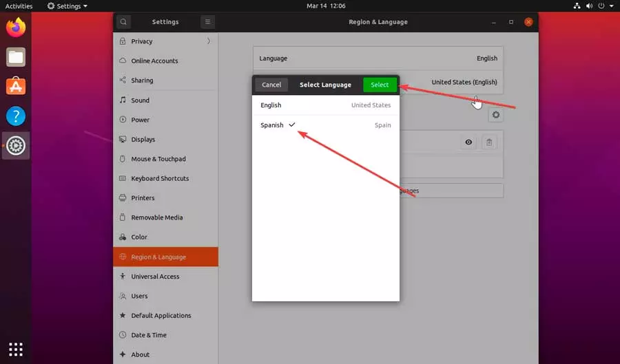 Ubuntu selektearje Spaansk