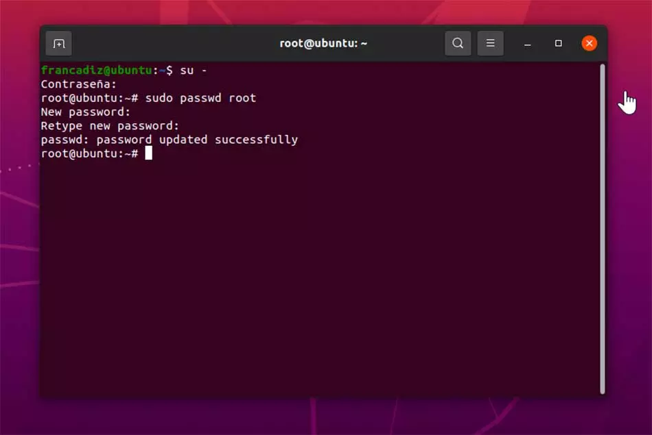 Terminal Linux ngganti tembung sandhi root