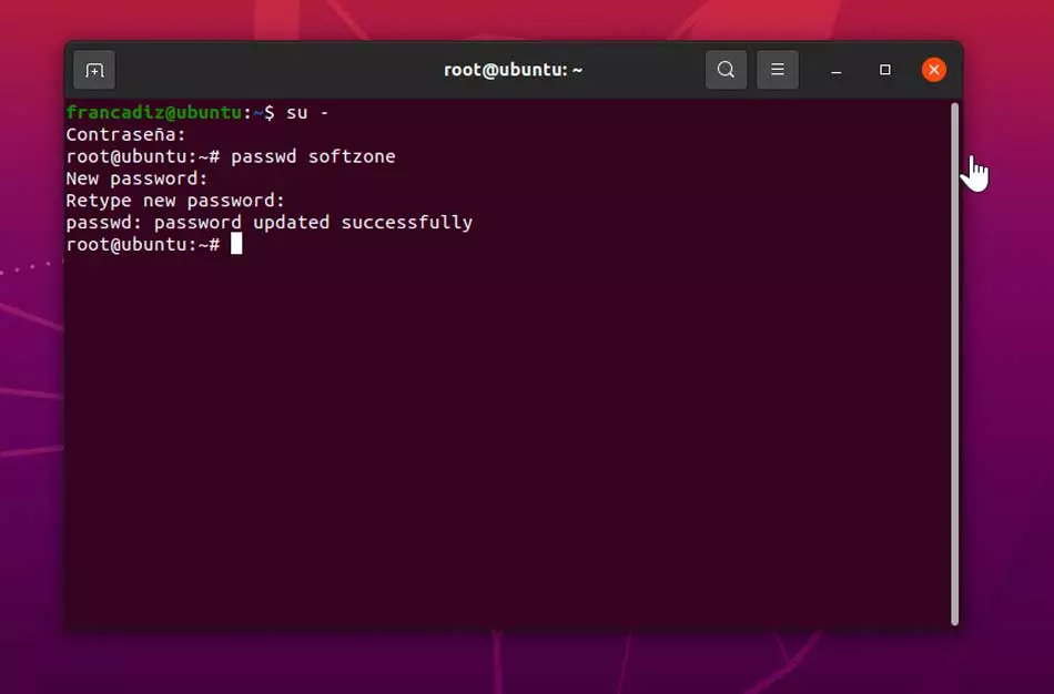 Le terminal Linux change le mot de passe d'un autre utilisateur