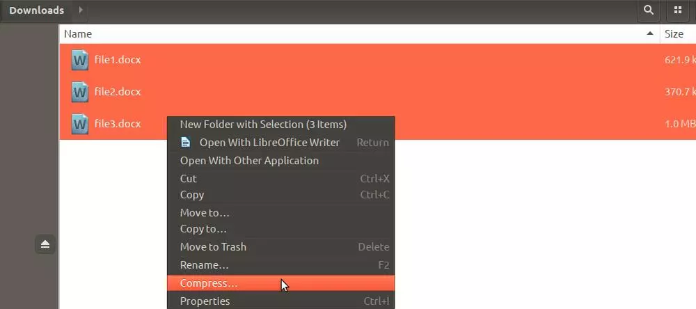 Comprimi i file in Linux GNOME