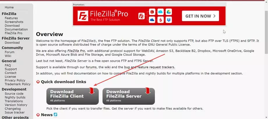 Ladda ner FileZilla-klienten