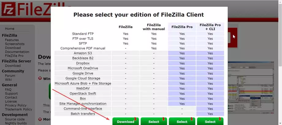 Descarregar edició de FileZilla
